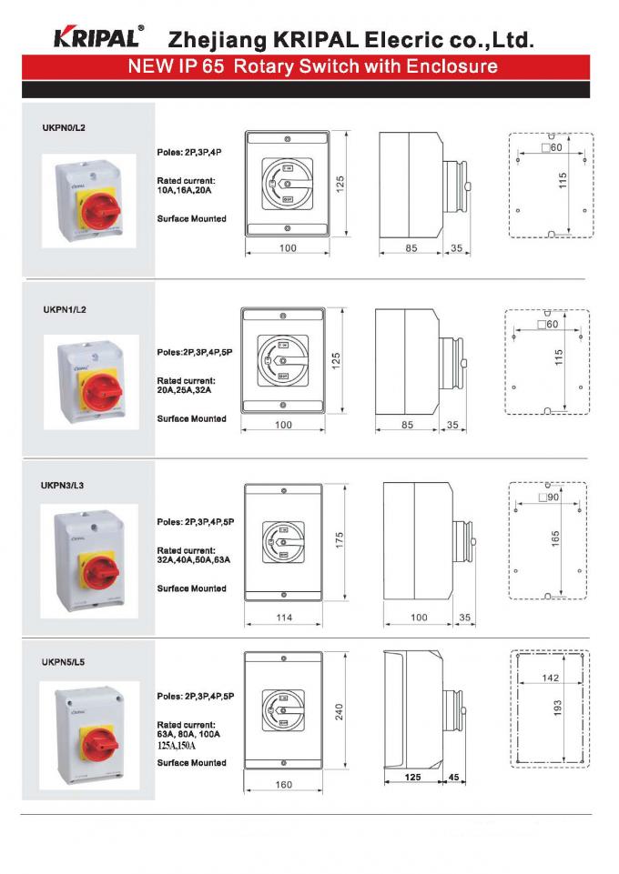 Semko,VDE,CCC,CE IP65 2~5P 10A~150A Rotary Isolator Switch Electrical ...