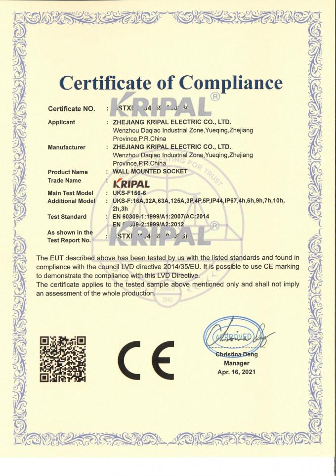 IP44 4P 63Amp Industrial Power Socket Wall Mounted IEC standard