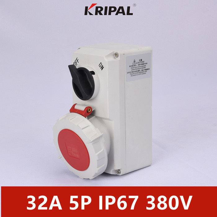 Red 32a Ip67 5p 6h Waterproof Interlocked Switch Socket Iec Standard