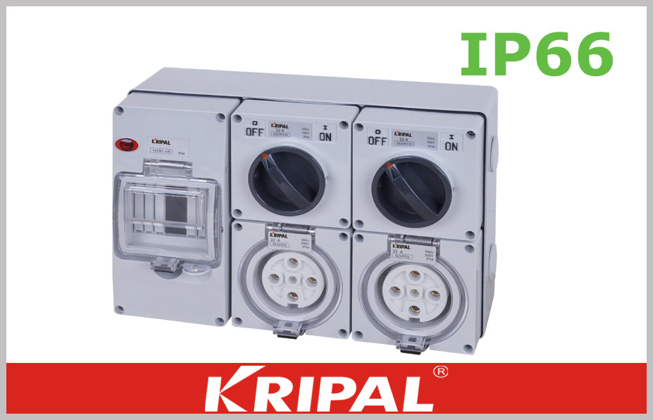 5 Pin IP66 Weatherproof Switch Socket 32 Amp with RCD Switchboard