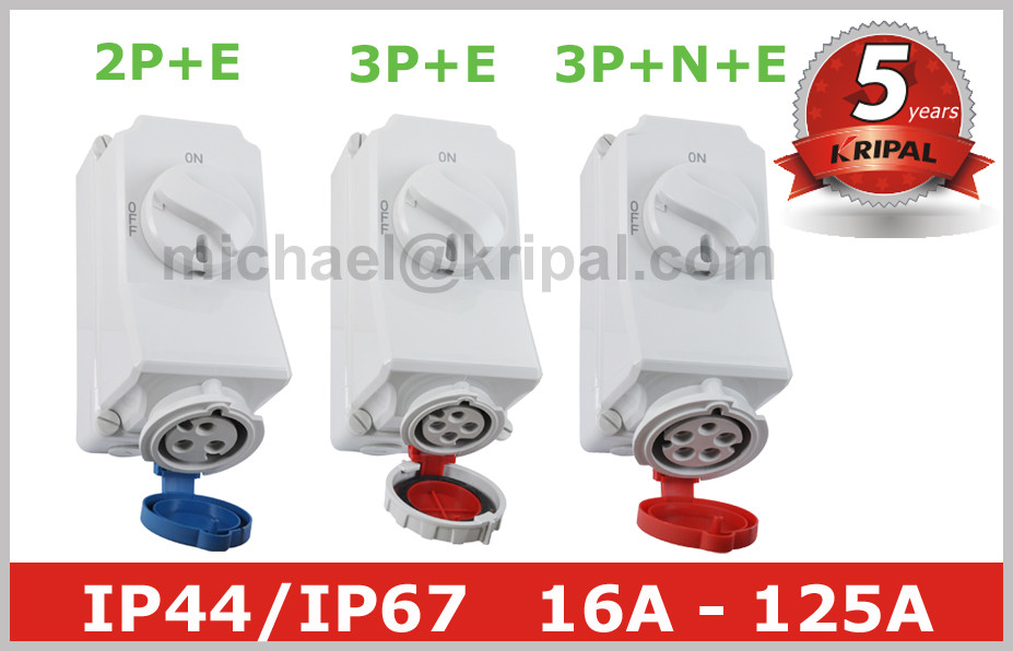 Mechanical Interlock Industrial Power Switched Sockets , Single / Three ...